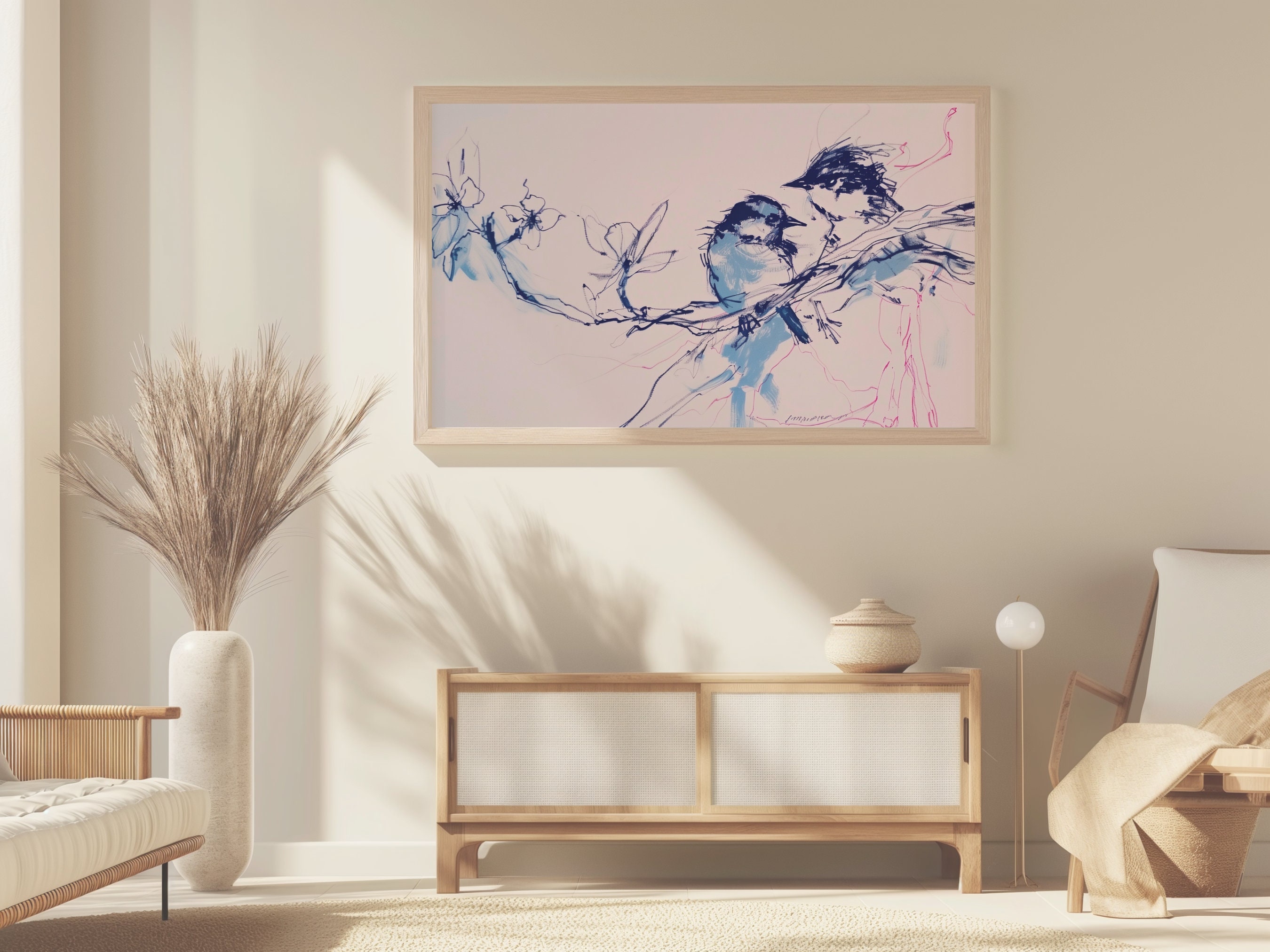 Contemporary Sketch 'bluebirds' Frame TV Art. Stylish and Uplifting ...