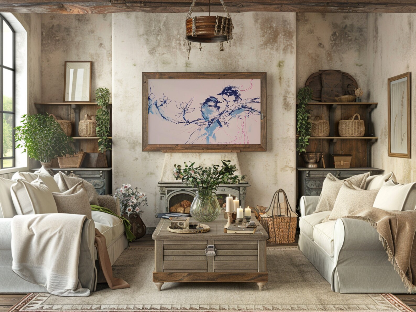 Contemporary Sketch 'bluebirds' Frame TV Art. Stylish and Uplifting ...