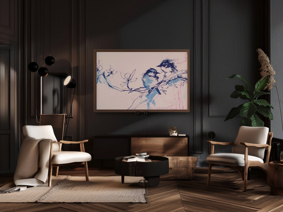 Contemporary Sketch 'bluebirds' Frame TV Art. Stylish and Uplifting ...