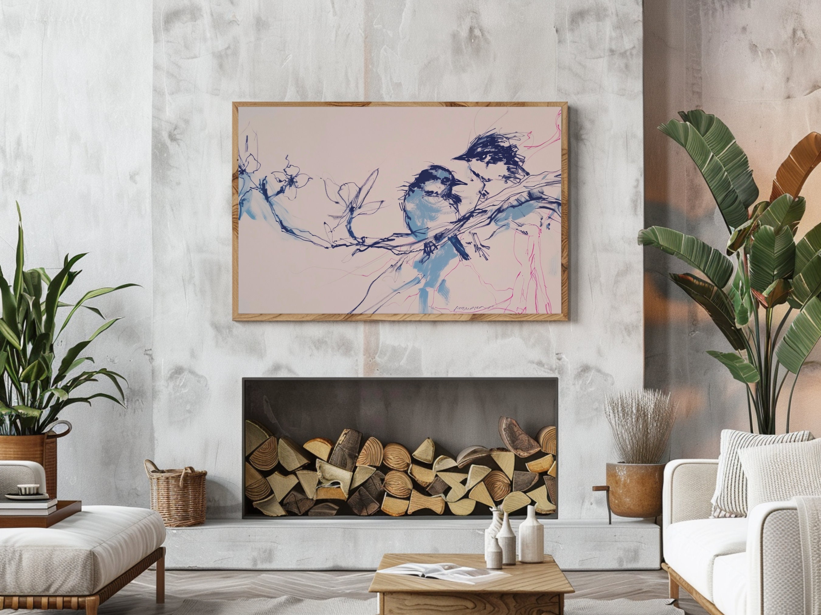 Contemporary Sketch 'bluebirds' Frame TV Art. Stylish and Uplifting ...