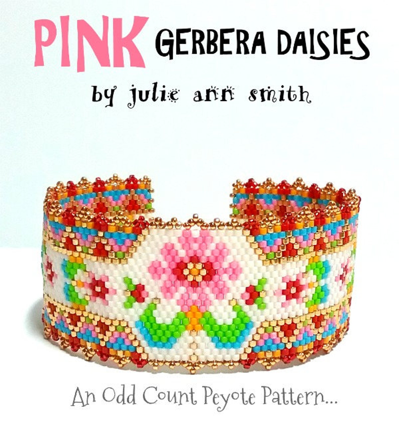 Julie Ann Smith Designs PINK GERBERA DAISIES Odd Count Peyote - Etsy