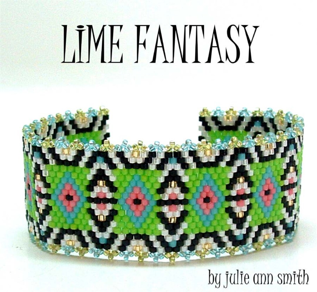 Julie Ann Smith Designs LIME FANTASY Odd Count Peyote Bracelet Pattern ...