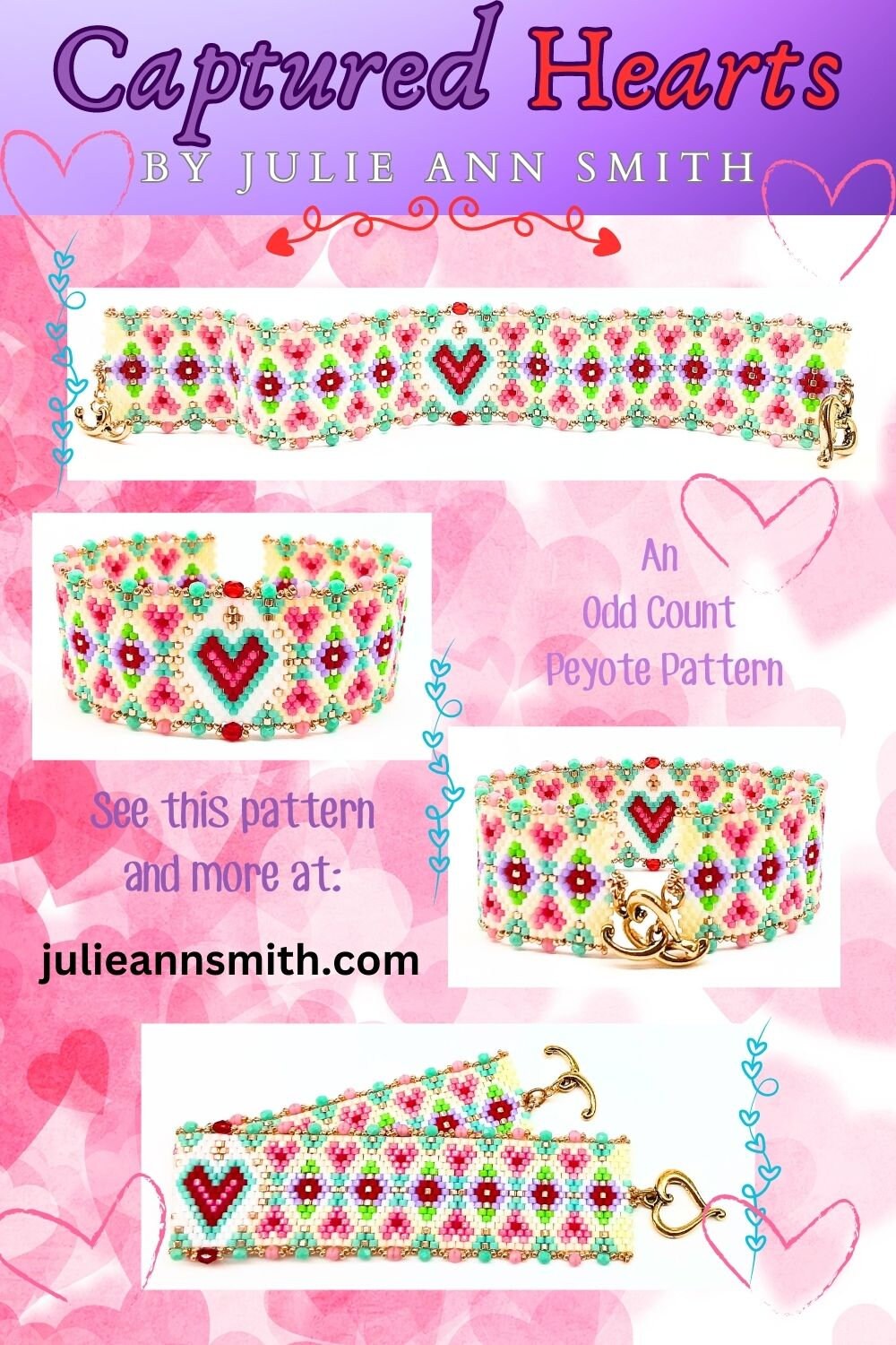 Julie Ann Smith Designs CAPTURED HEARTS Odd Count Peyote Bracelet ...