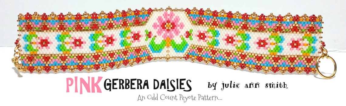 Julie Ann Smith Designs PINK GERBERA DAISIES Odd Count Peyote - Etsy