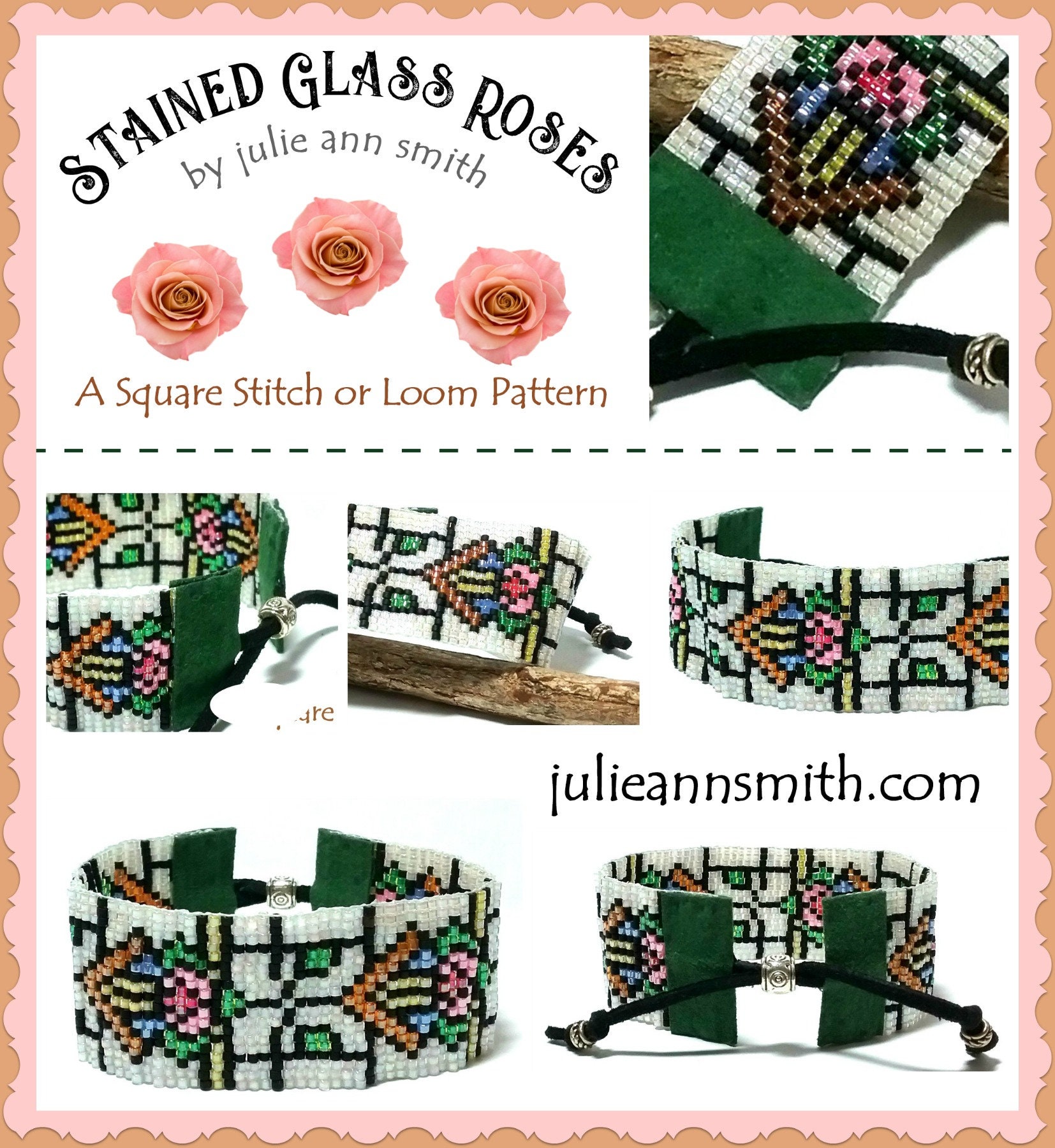 Julie Ann Smith Designs STAINED GLASS ROSES Square Stitch/loom | Etsy