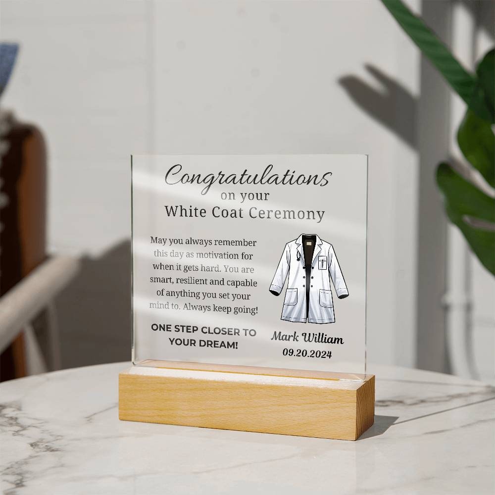 Custom White Coat Ceremony Gift Acrylic Square Plaque for Future Doctor ...