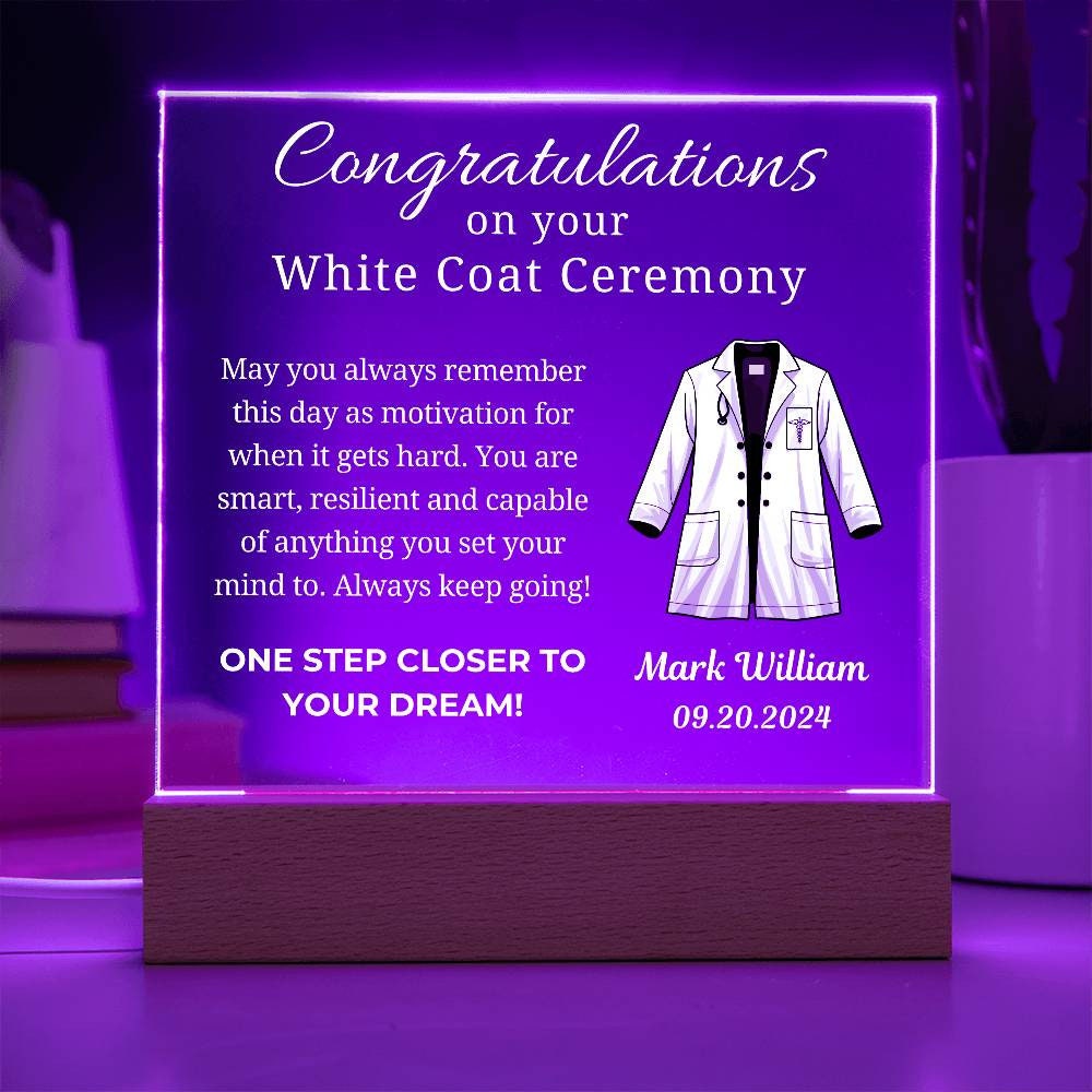 Custom White Coat Ceremony Gift Acrylic Square Plaque for Future Doctor ...