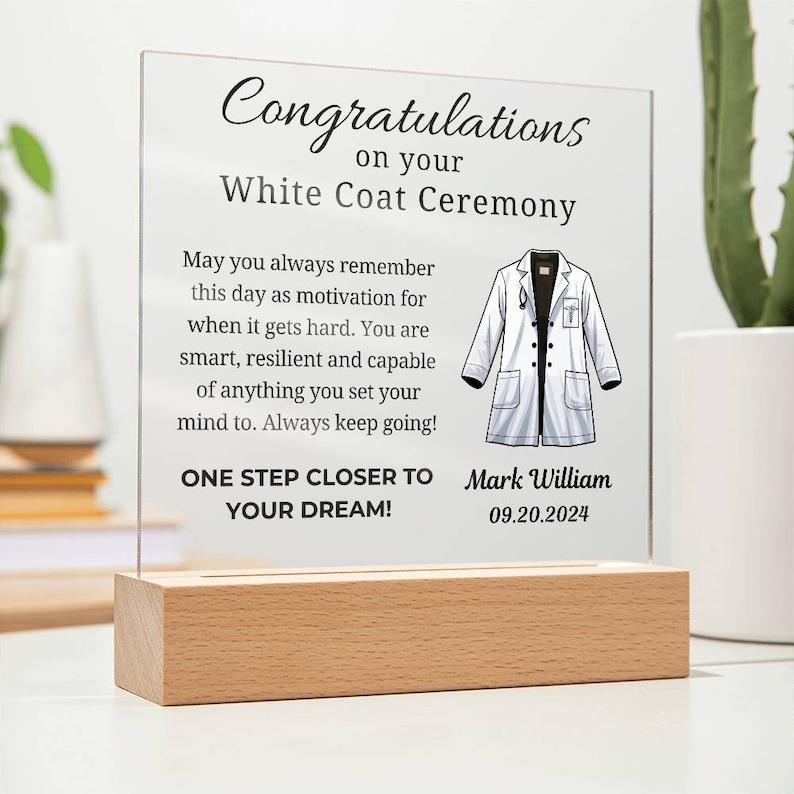 Custom White Coat Ceremony Gift Acrylic Square Plaque for Future Doctor ...