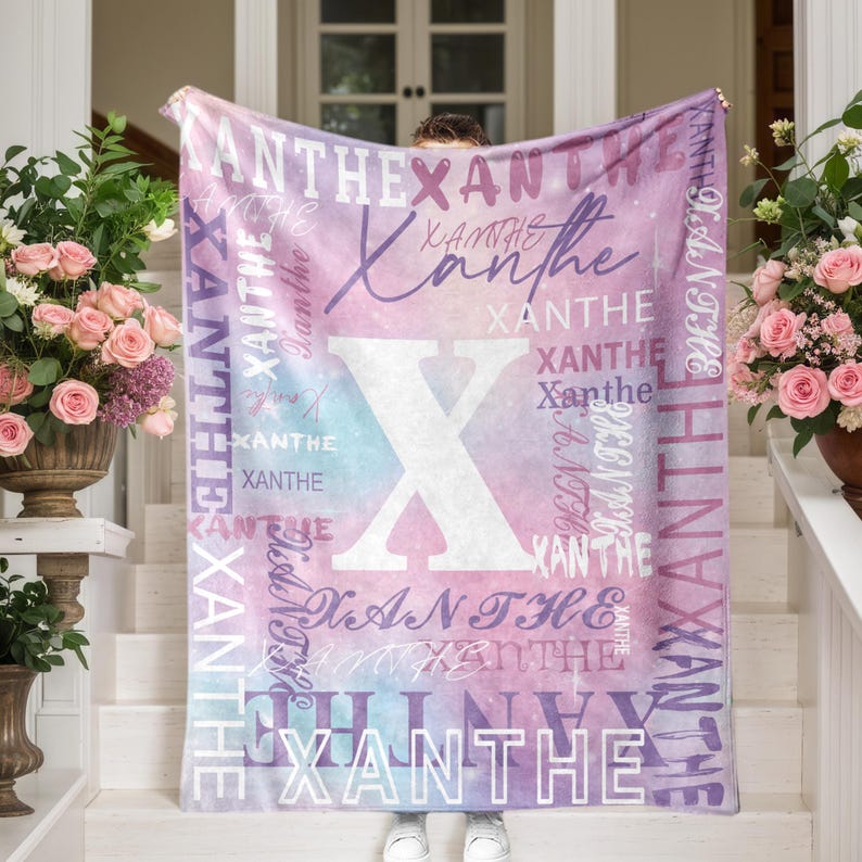 Custom Flower Blanket With Name, Personalized Fleece Nursery Blanket ...