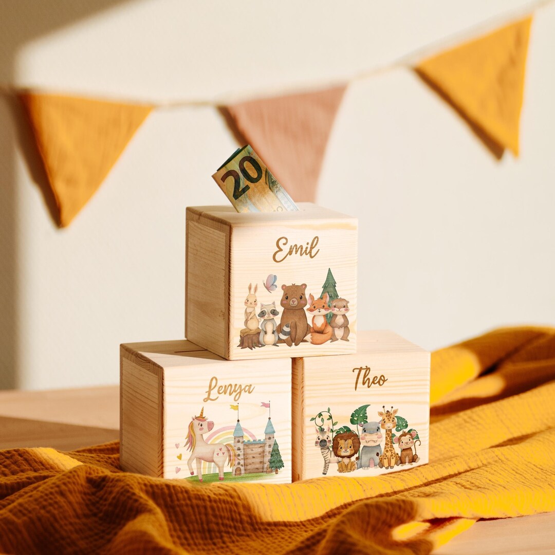 Personalized Money Box Animal Worlds (003.03) 10 X 10 Cm – Wooden ...