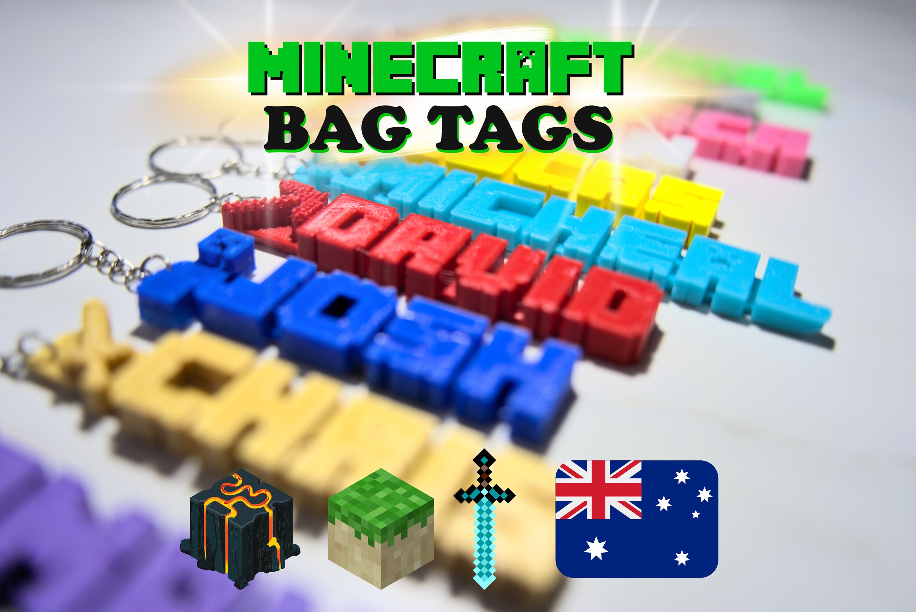 CUSTOM NAME Minecraft Backpack Charm Plastic KEYCHAIN, Personalized Key ...