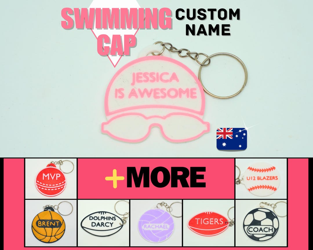 3d Printed SWIMMING Cap SPORTS Lover KEYCHAIN, Personalized Name Bag ...