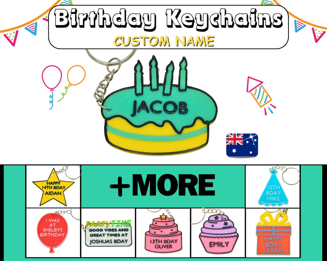 3d Printed BIRTHDAY CAKE KEYCHAIN With Candles, Personalized Name Bag ...