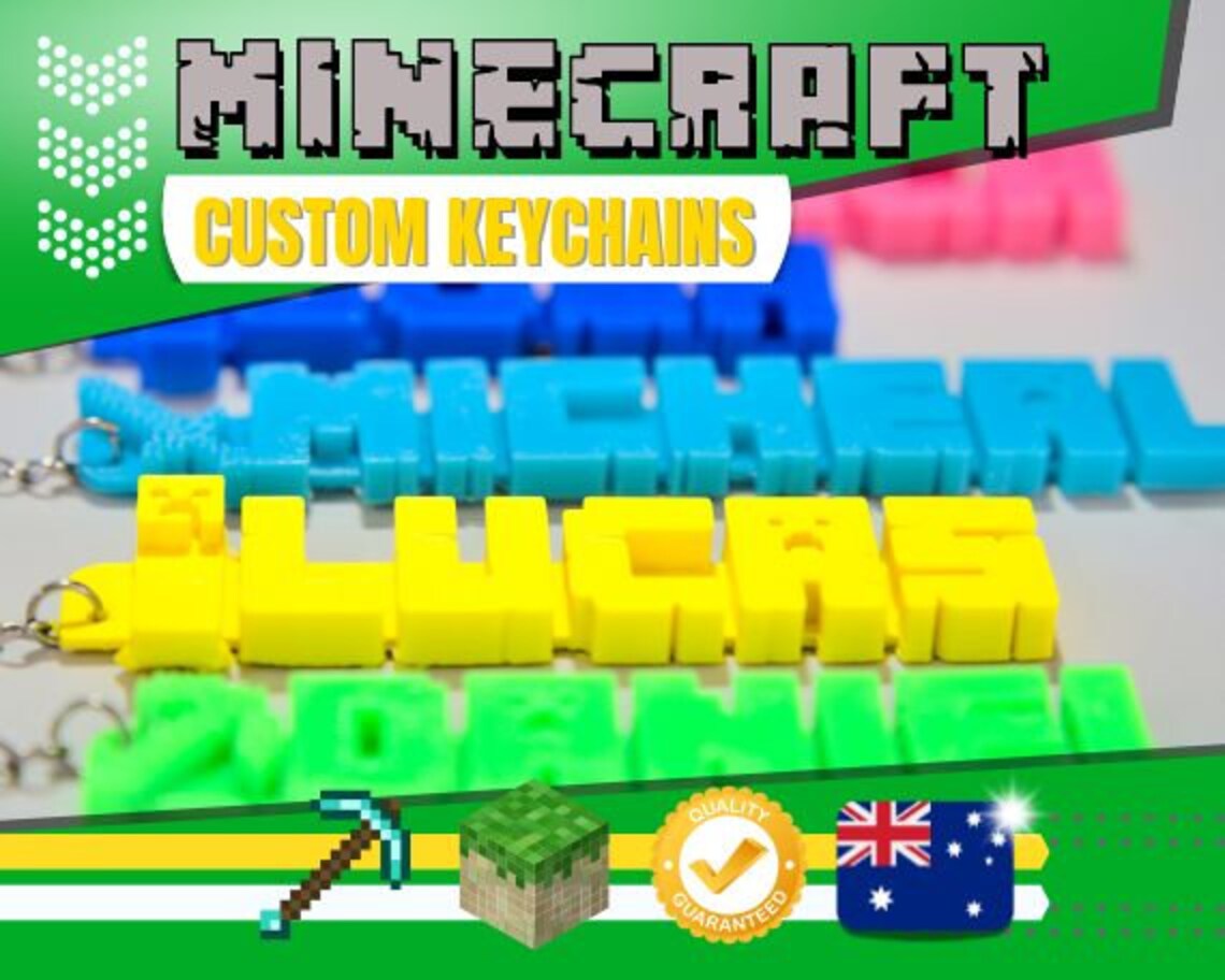 CUSTOM NAME Minecraft Backpack Charm Plastic KEYCHAIN, Personalized Key ...