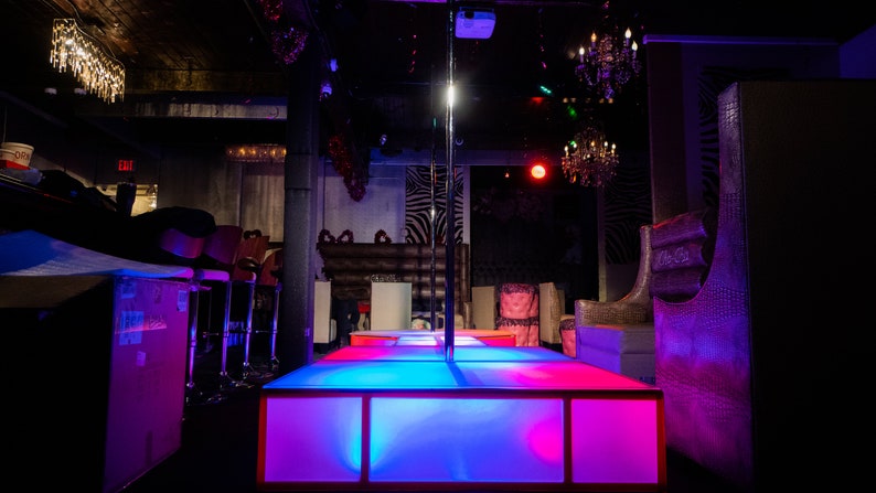 Custom Glow Furniture Lightup LED Acrylic Stage and SPINNING Ceiling ...