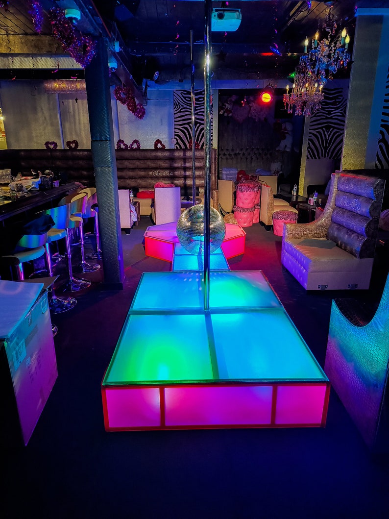 Custom Glow Furniture Lightup LED Acrylic Stage and SPINNING Ceiling ...