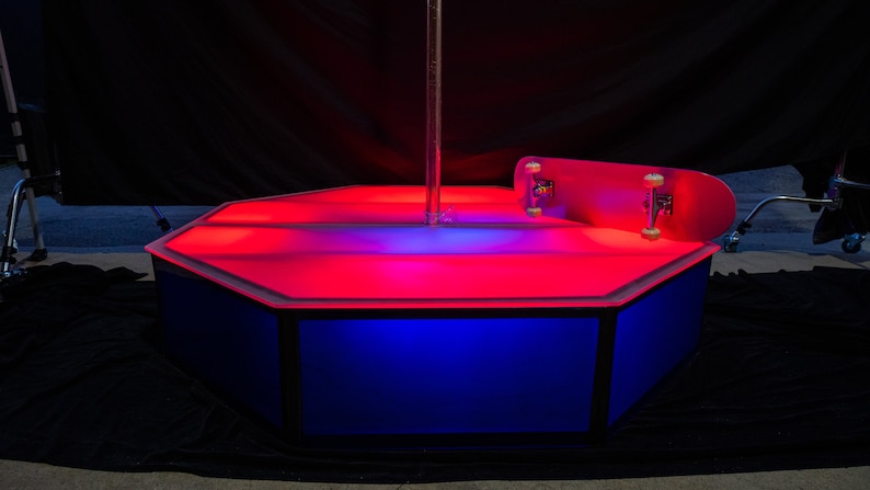 BRASS 10' Freestanding SPINNING Dance Pole in PORTABLE 5x5' Industrial ...