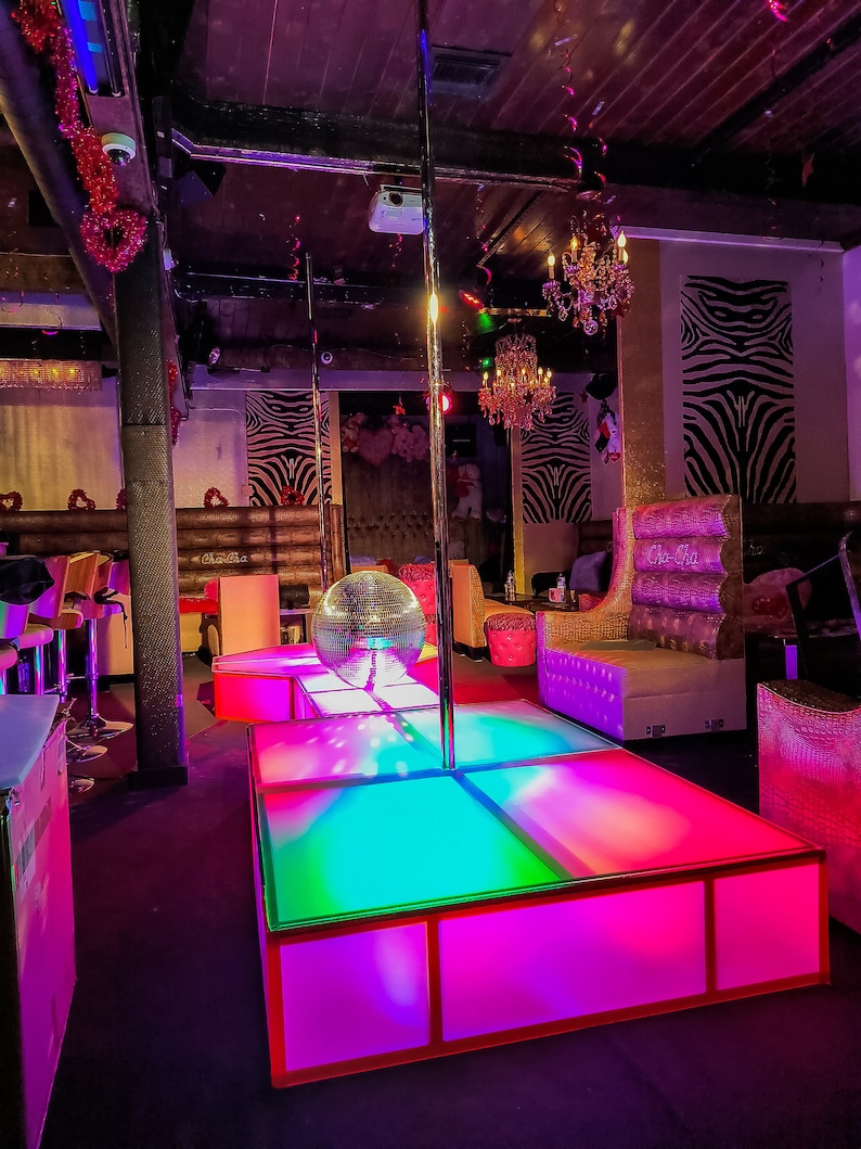 Custom Glow Furniture Lightup LED Acrylic Stage and SPINNING Ceiling ...