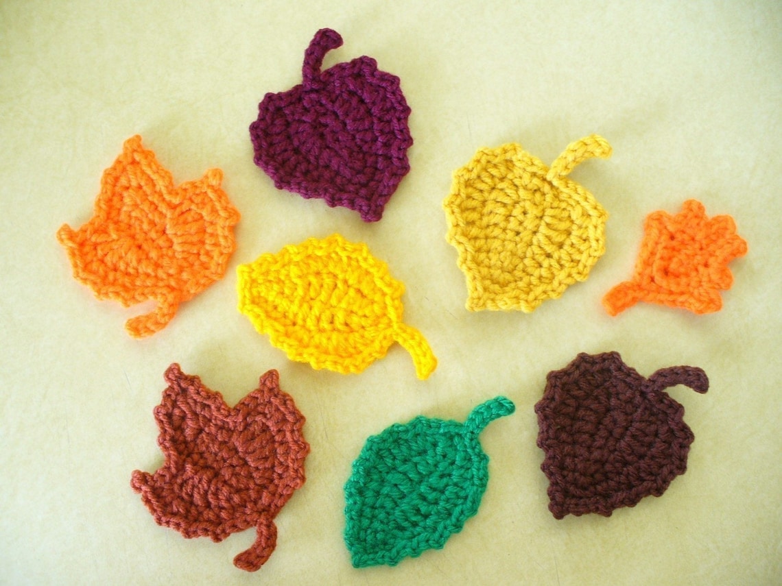 Crocheted Autumn Leaf Appliques Embellishments Magnets or | Etsy