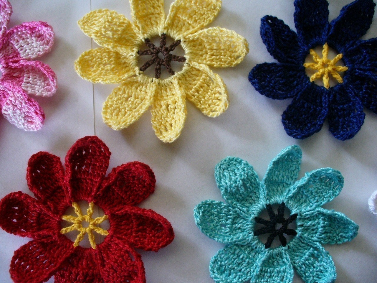 Crocheted Extra Large Flower Applique, Magnet, Earrings or Pin - Choose ...