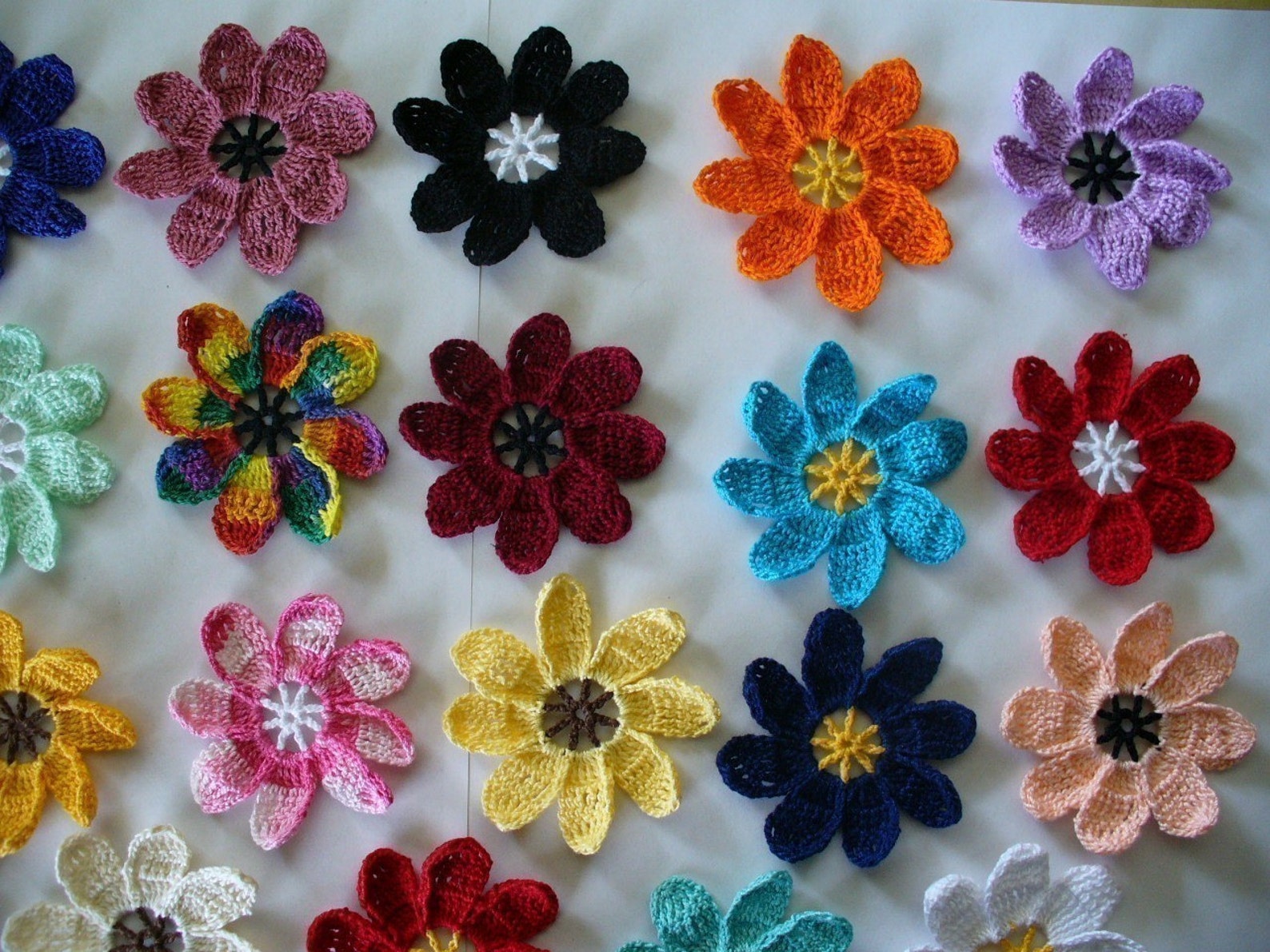 Crocheted Extra Large Flower Applique, Magnet, Earrings or Pin - Choose ...