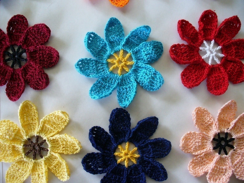 Crocheted Extra Large Flower Applique, Magnet, Earrings or Pin - Choose ...