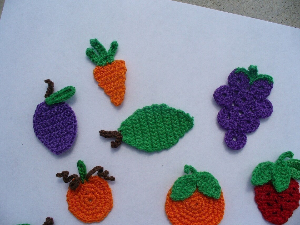 Crocheted Fruit and Vegetable Appliques Embellishments | Etsy