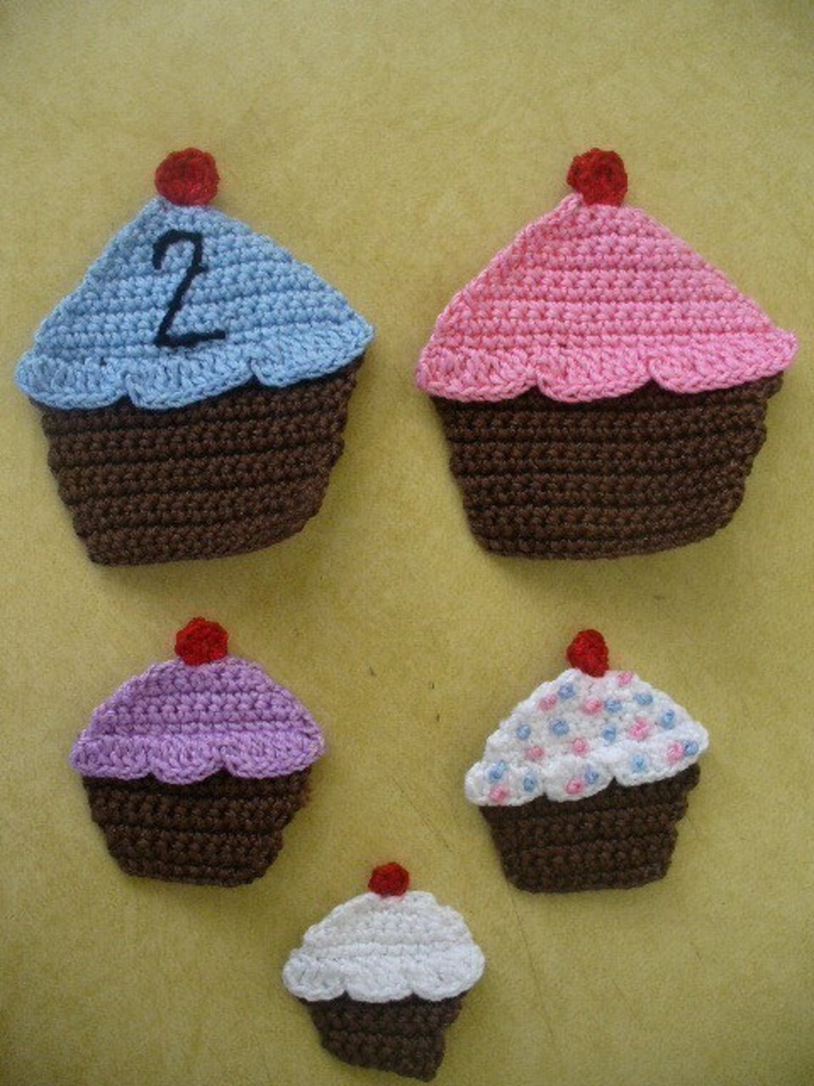 Crocheted Cupcake Applique, Embellishment, Earrings, Magnet or Pin ...