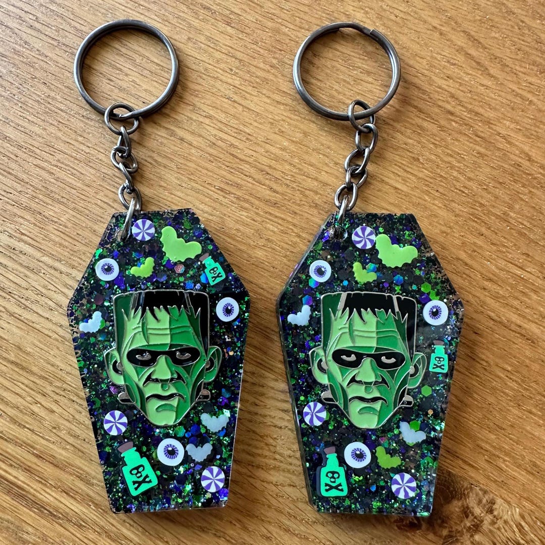 Handmade Frankenstein Monster Keychain: Coffin Glitter Charm - Etsy