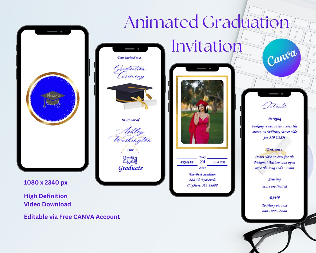 Minimalist Digital Graduation Ceremony Invitation, Electronic Phone ...
