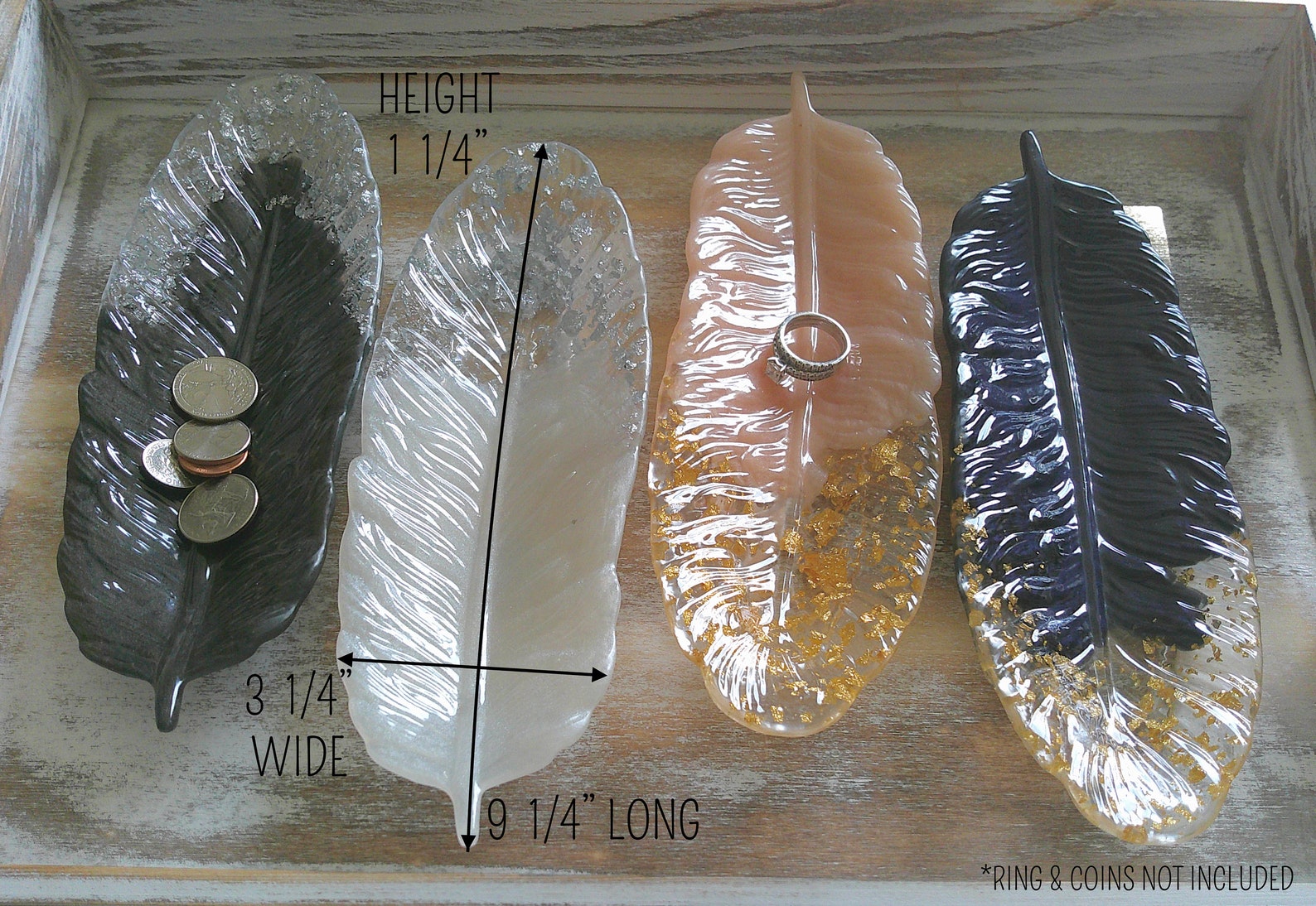 Resin Feather Trinket Tray | Handmade Decorative Leaf Dish - Etsy
