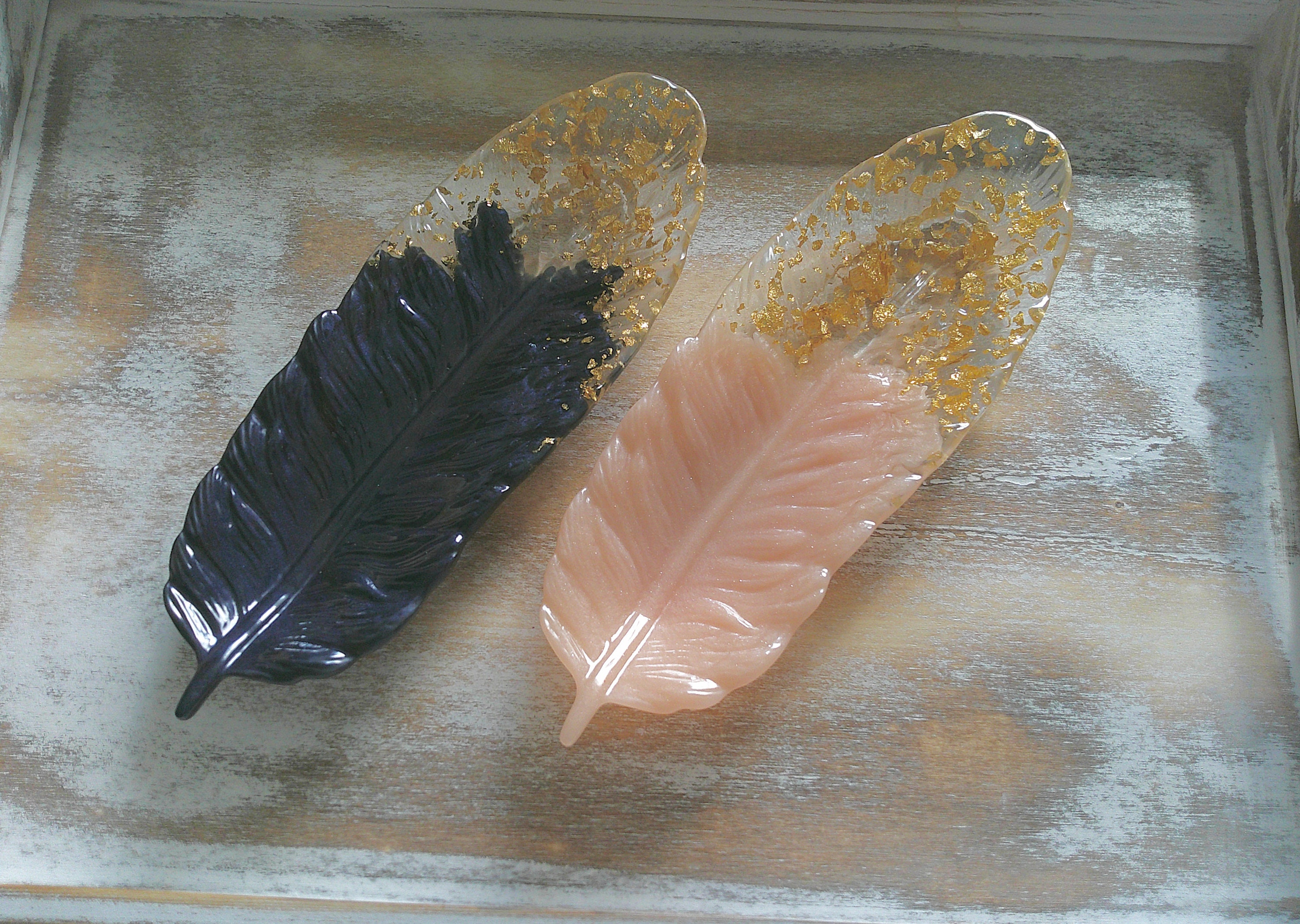 Resin Feather Trinket Tray | Handmade Decorative Leaf Dish - Etsy