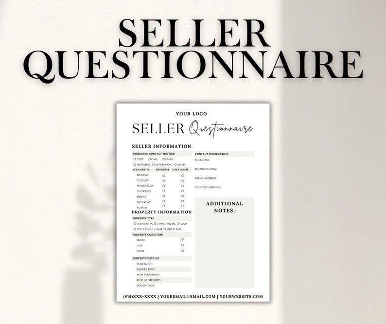Real Estate Agent Seller's Questionnaire Template | Editable Canva Form ...