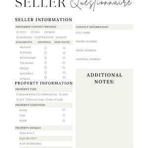 Real Estate Agent Seller's Questionnaire Template | Editable Canva Form ...