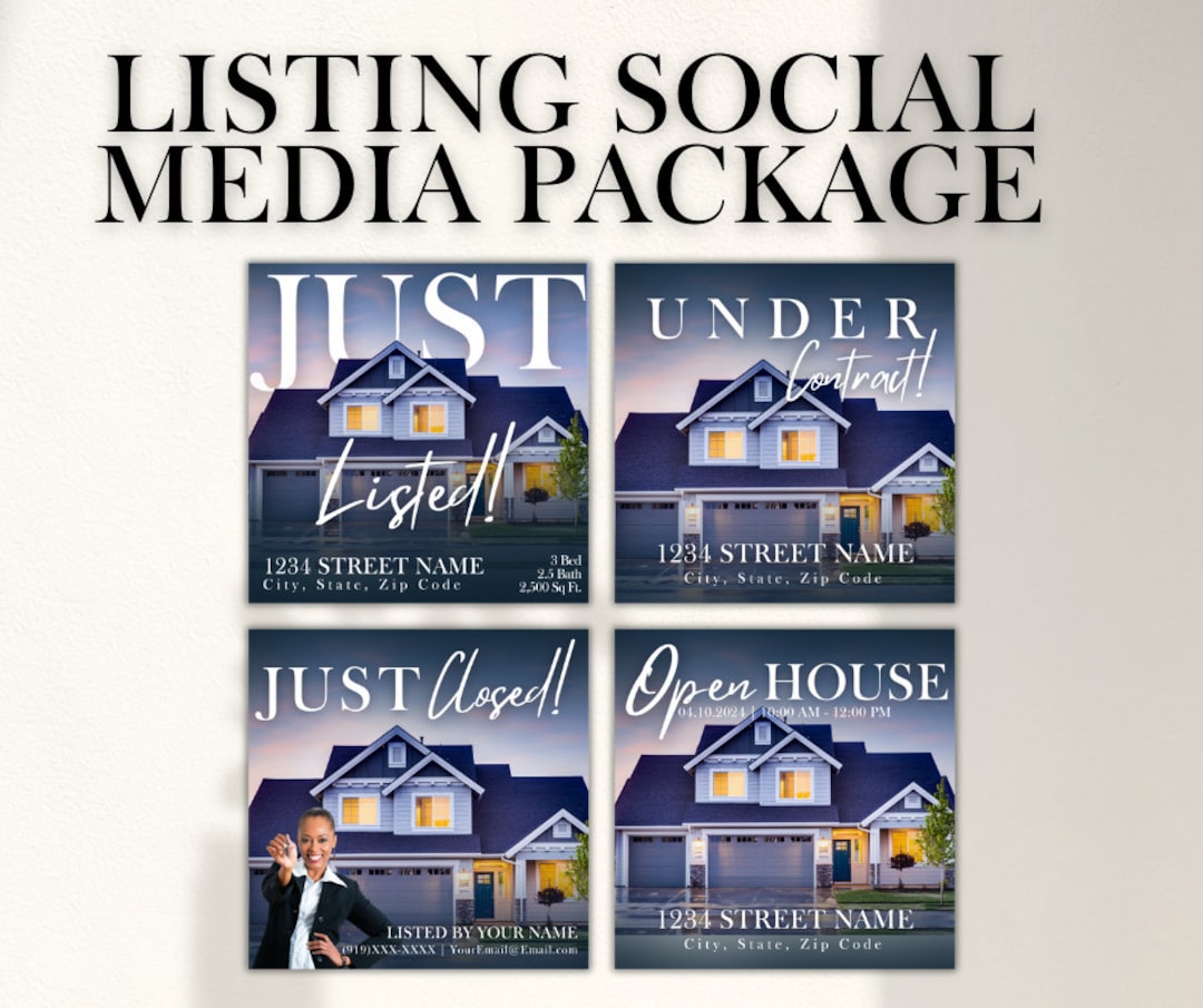 Real Estate Listing Social Media Canva Template Package | Real Estate ...