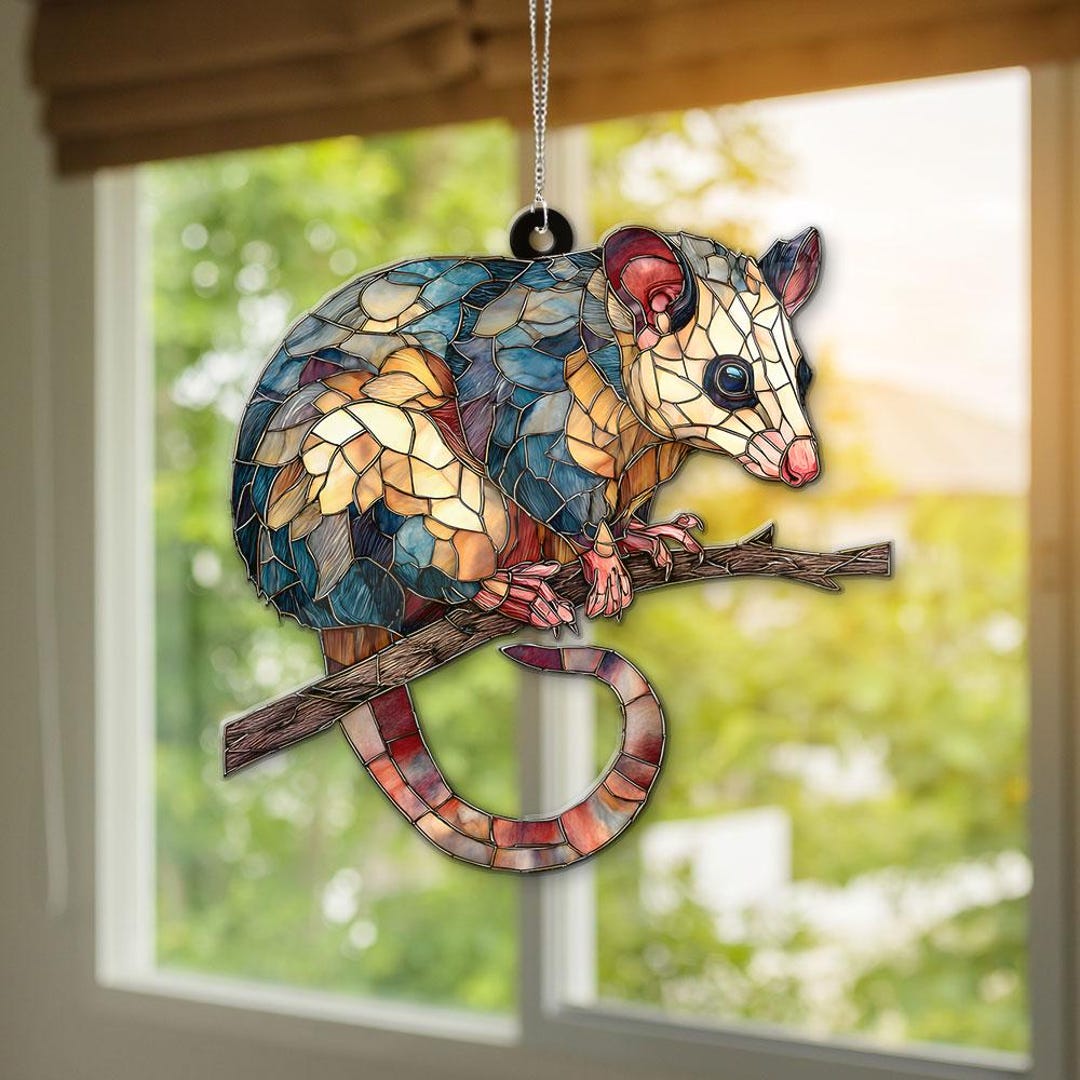 Possum Suncatcher - Opossum Window Hanging Decor - Cute Animal Ornament ...