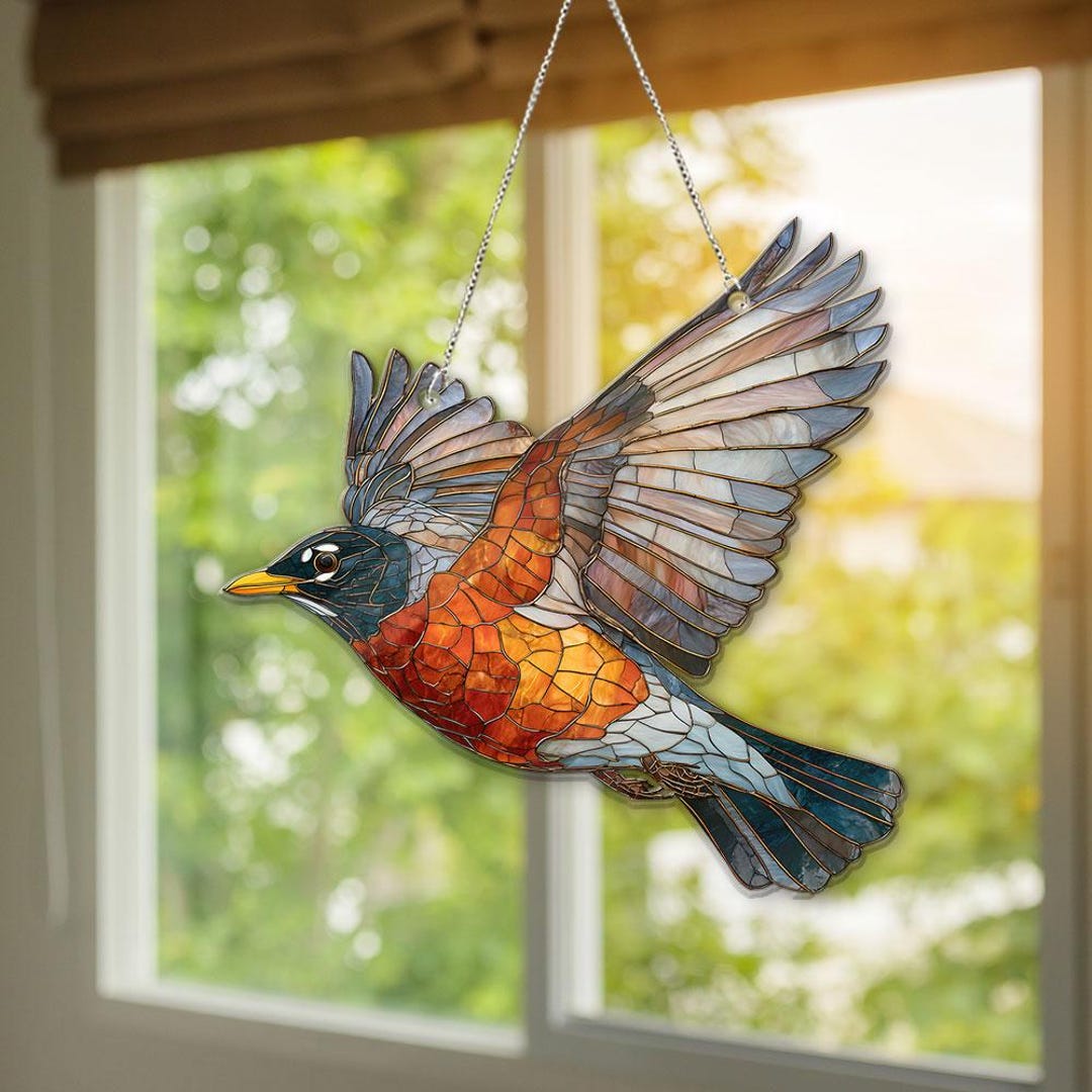 Robin Bird ACRYLIC Suncatcher, Michigan Bird Flower Natural Art ...