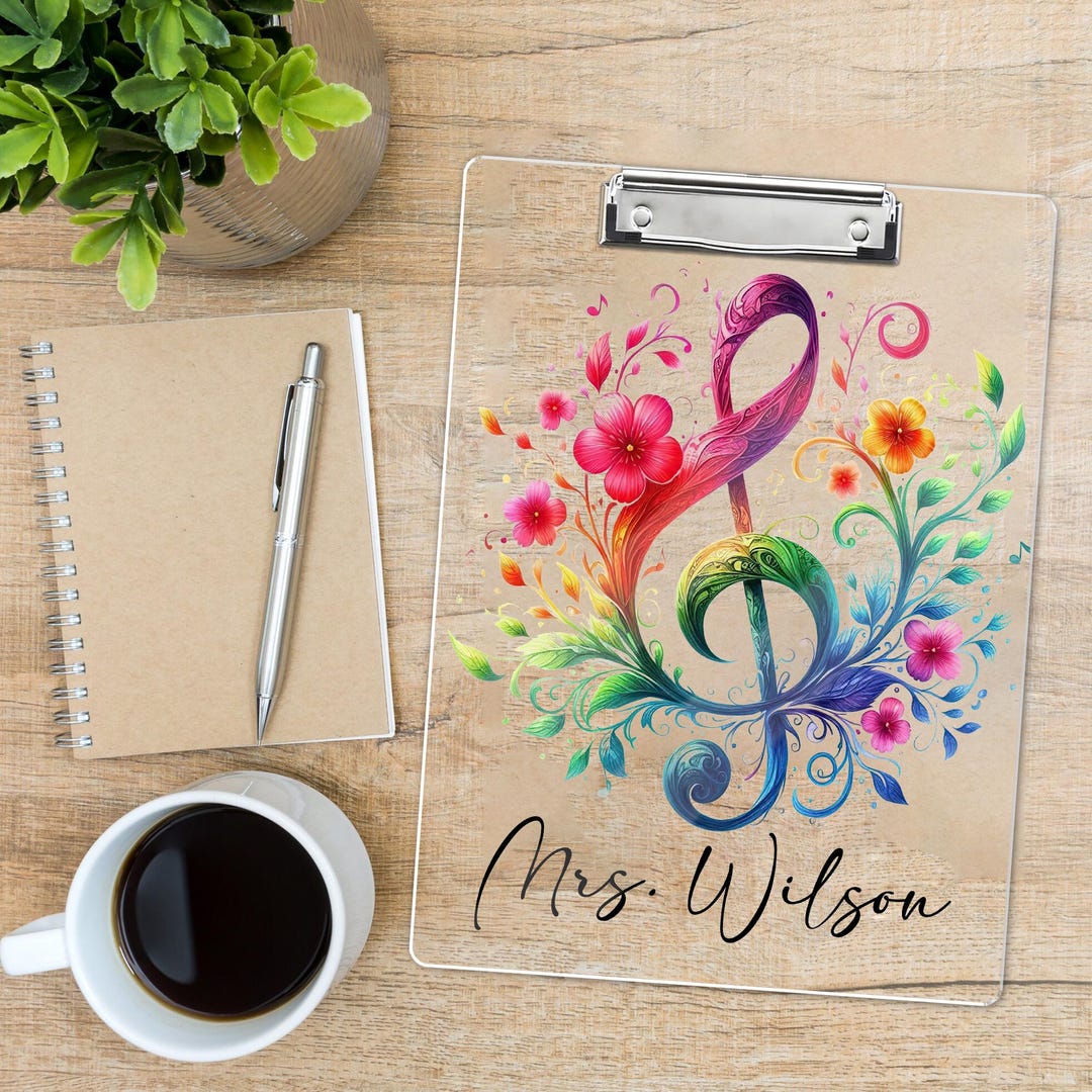 Personalized Music Teacher Clipboard – Custom Rainbow Treble Clef ...