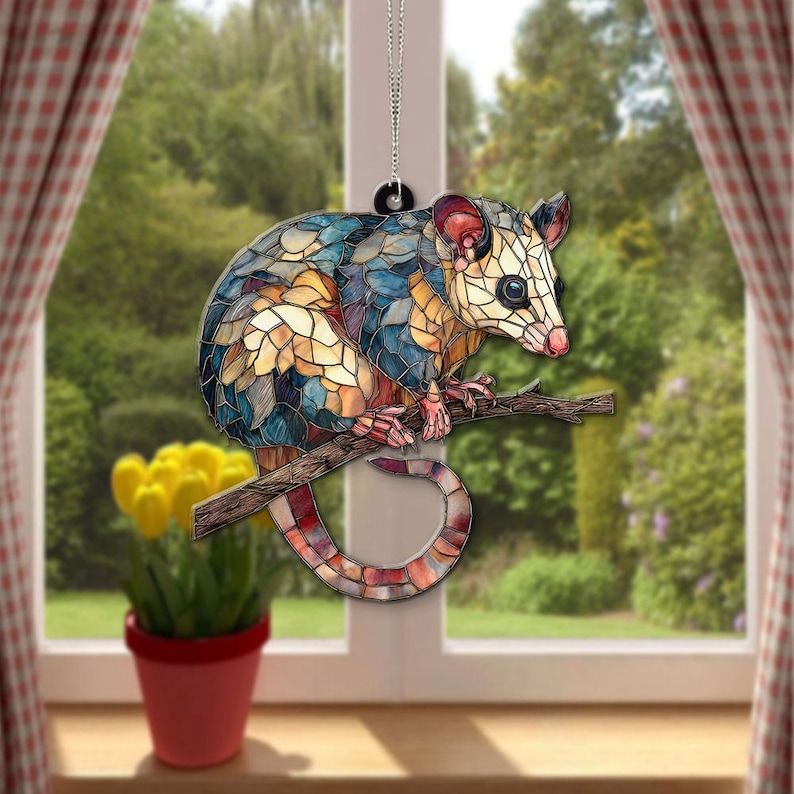 Possum Suncatcher - Opossum Window Hanging Decor - Cute Animal Ornament ...