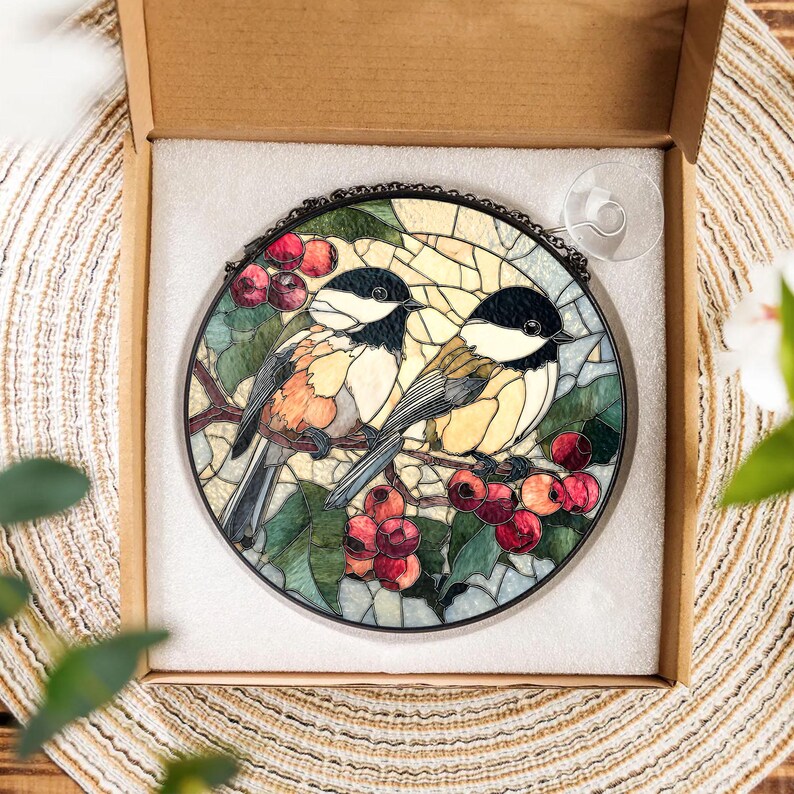 Chickadee Suncatcher Ornament, Bird Lovers Window Hangings Christmas ...