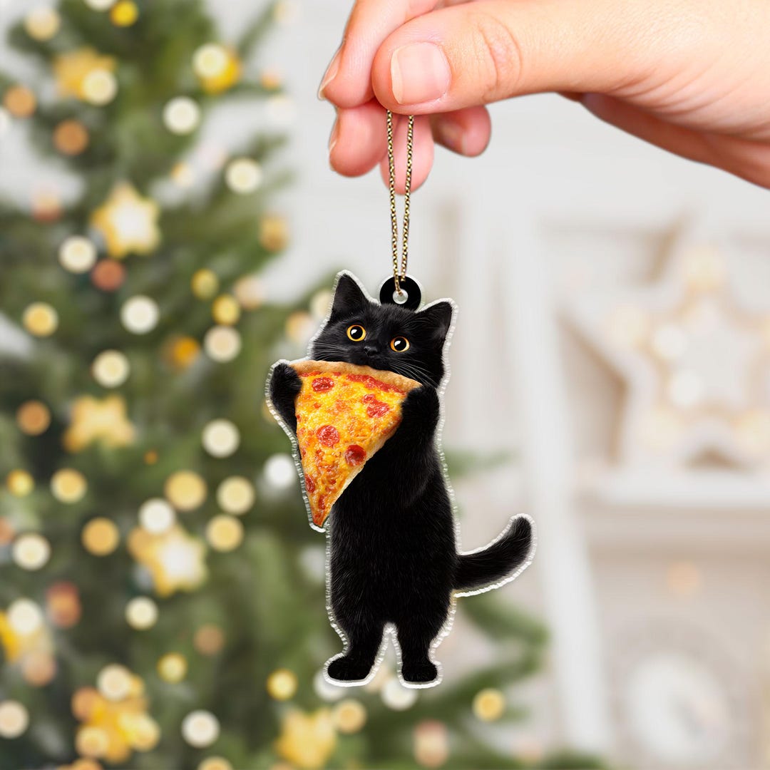 Funny Black Cat Christmas Ornament – Cute Cat Lover Gift, Pizza Cat ...
