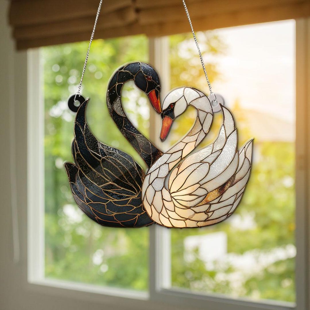 Black and White Swan Suncatcher, Valentine Day Gifts, Lovers Window ...