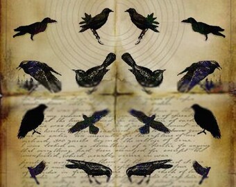 Moonlit Crows on Orange Digital Collage Sheet 1 X 2 Domino Tile Images ...