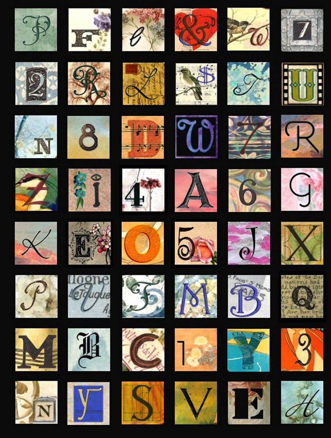 Alphabet Letters and Numbers - 1x1 Inch - Digital Collage Sheet ...