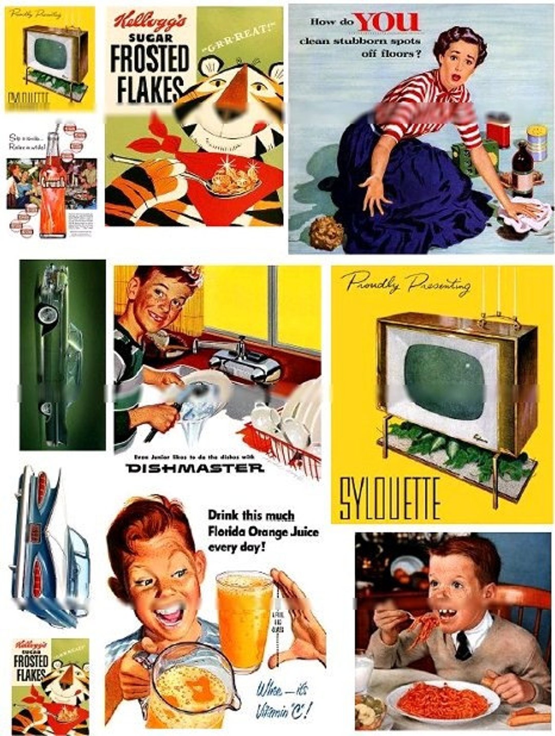 Retro Advertisements 1950s-1960s No. 1 - Digital Collage Sheet ...