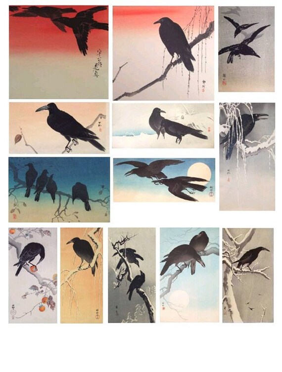 Oriental Crows No. 1 Digital Collage Sheet Instant | Etsy