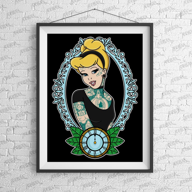 Twisted Princess Cinderella Art Print - Tattoo, Office, Alt ...