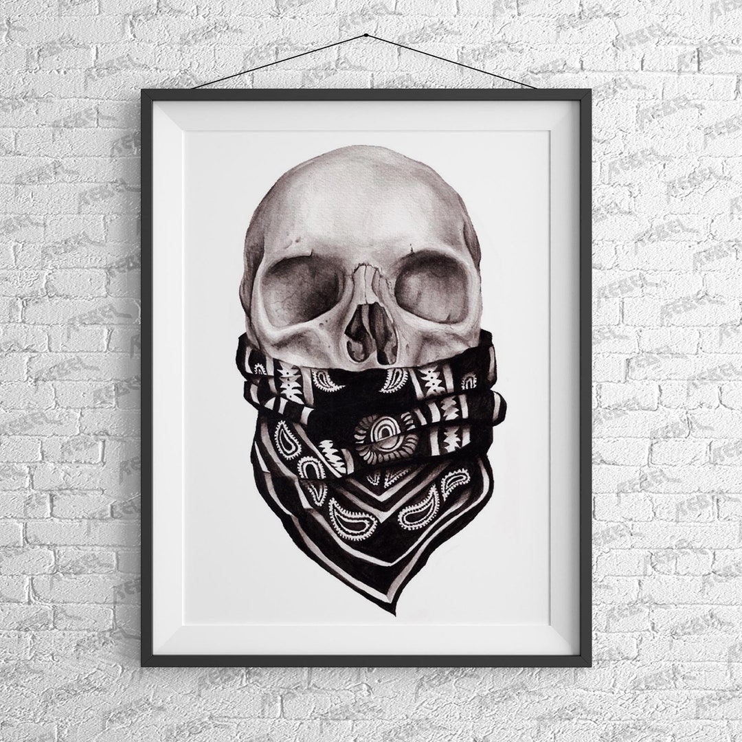 Biker Skull Art Print - Tattoo, Office, Alt, Alternative, Illustration ...