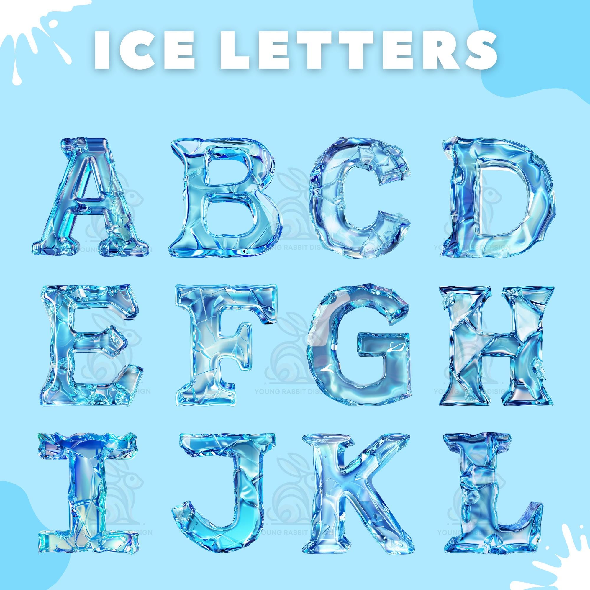 Ice Letters PNG Alphabet Numbers Clipart | 36 Transparent Background ...