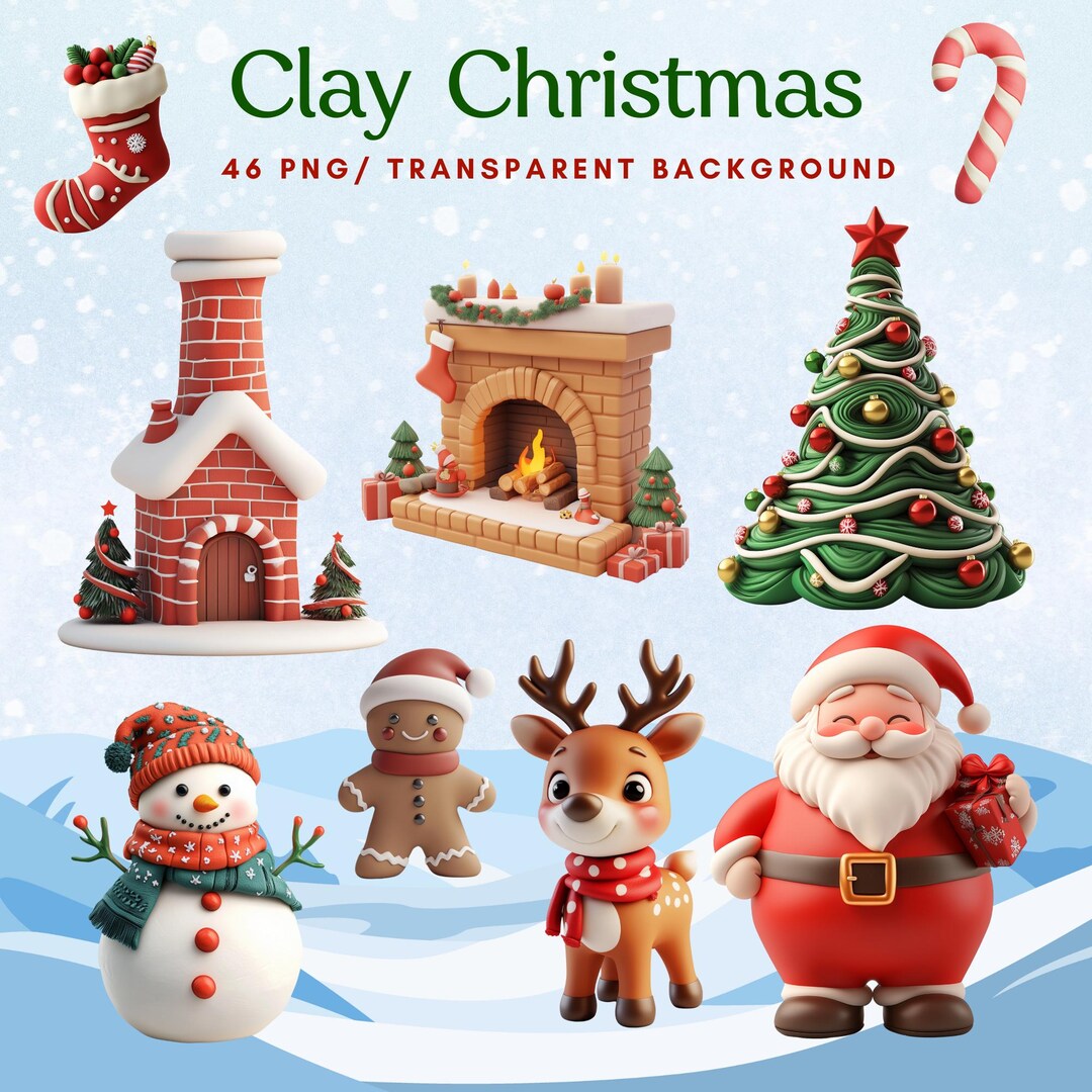Clay Christmas Clipart 46 PNG, Santa, Reindeer, Snowman, Christmas Tree ...